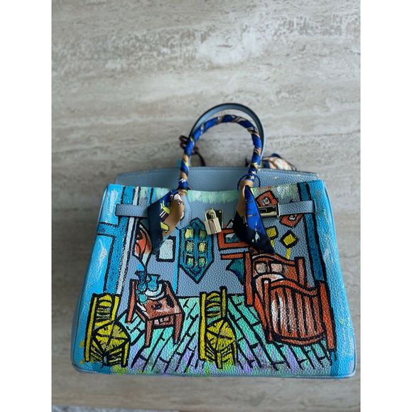Anca Barbu | Bags | Anca Barbu Satchel Blue Extra Large Painting ...
